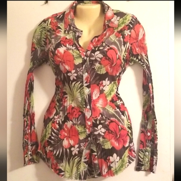 Cino | Tops | Cino Floral Print Cotton Top Crinkle Rio Inspired Colors ...